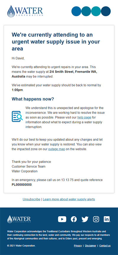 Water Corporation, Western Australia | About our water supply alerts ...